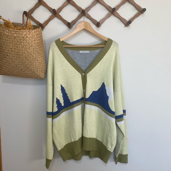 Miss Sparkling | Sweaters | Oversized Retro Mountain Stripe Green Knit ...
